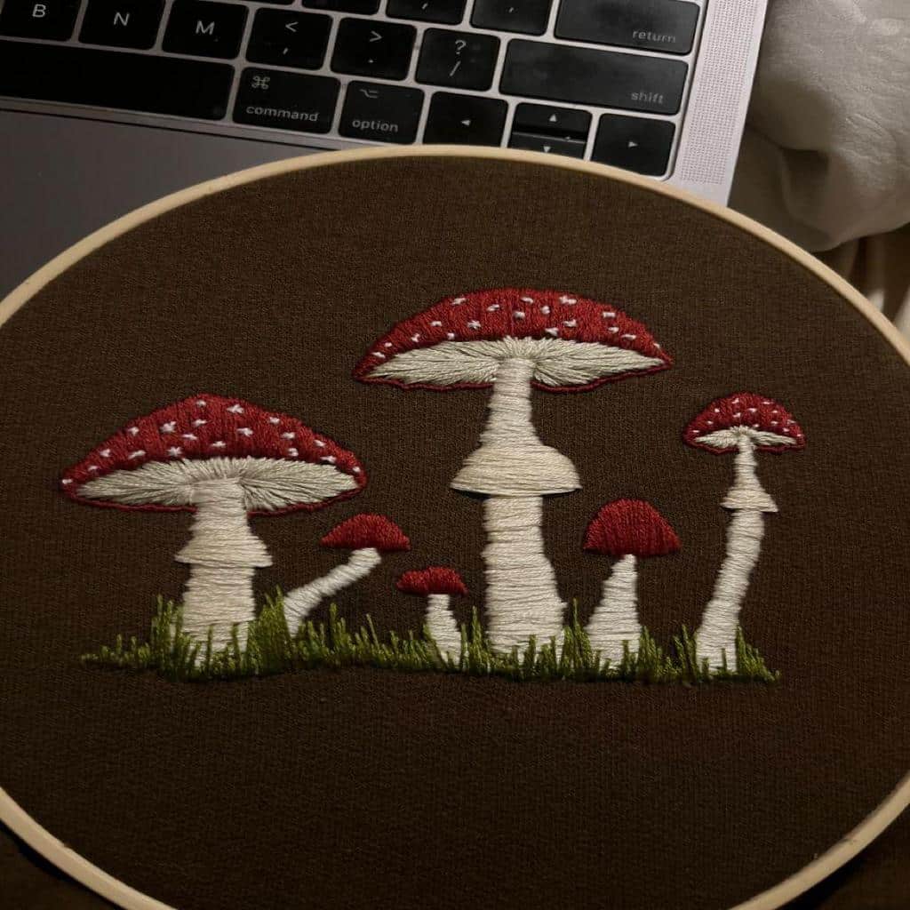 Captivating Mushroom Embroidery Artistry Elevates Any Space.