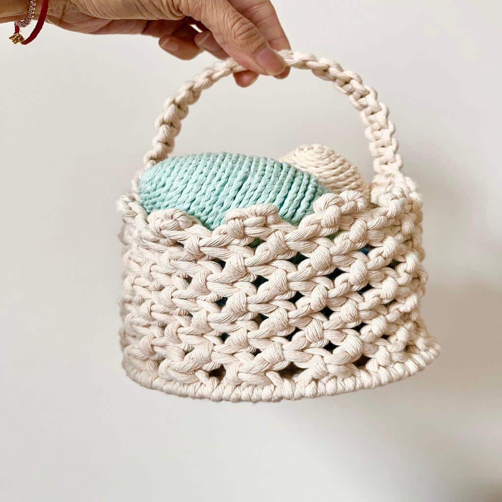Eco-Friendly Macrame Basket Handcrafted for Versatile Storage.