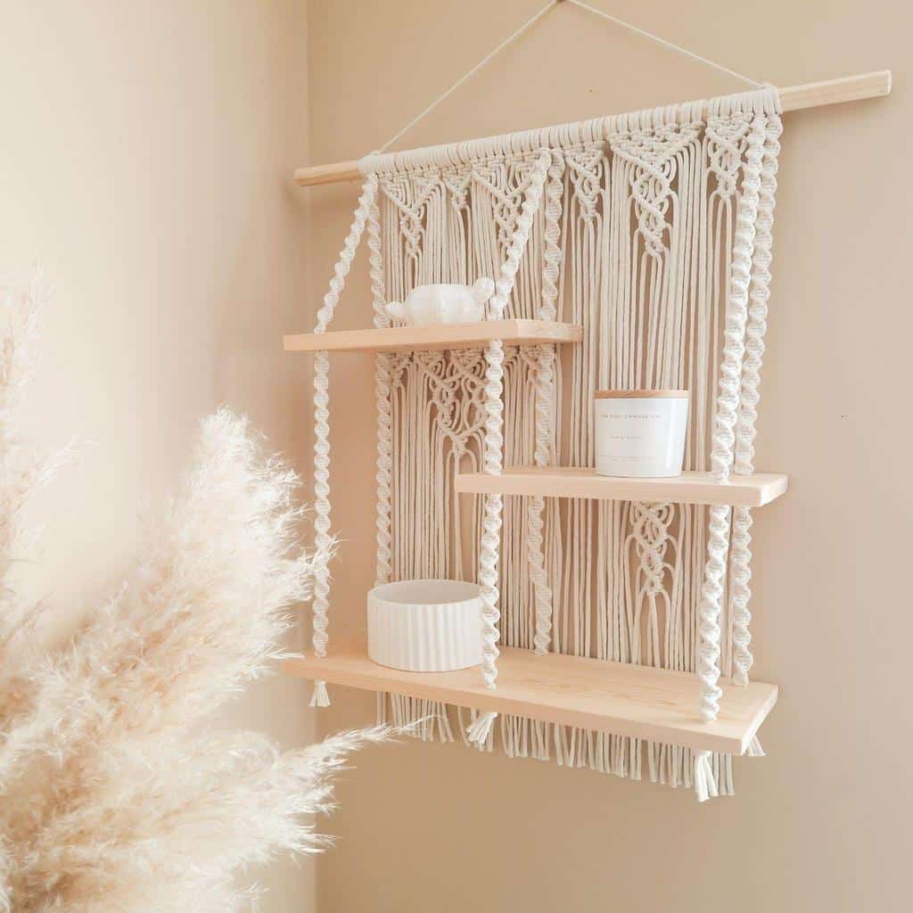 Rustic Macrame Hanging Shelf Adds Charming Storage to Any Room.
