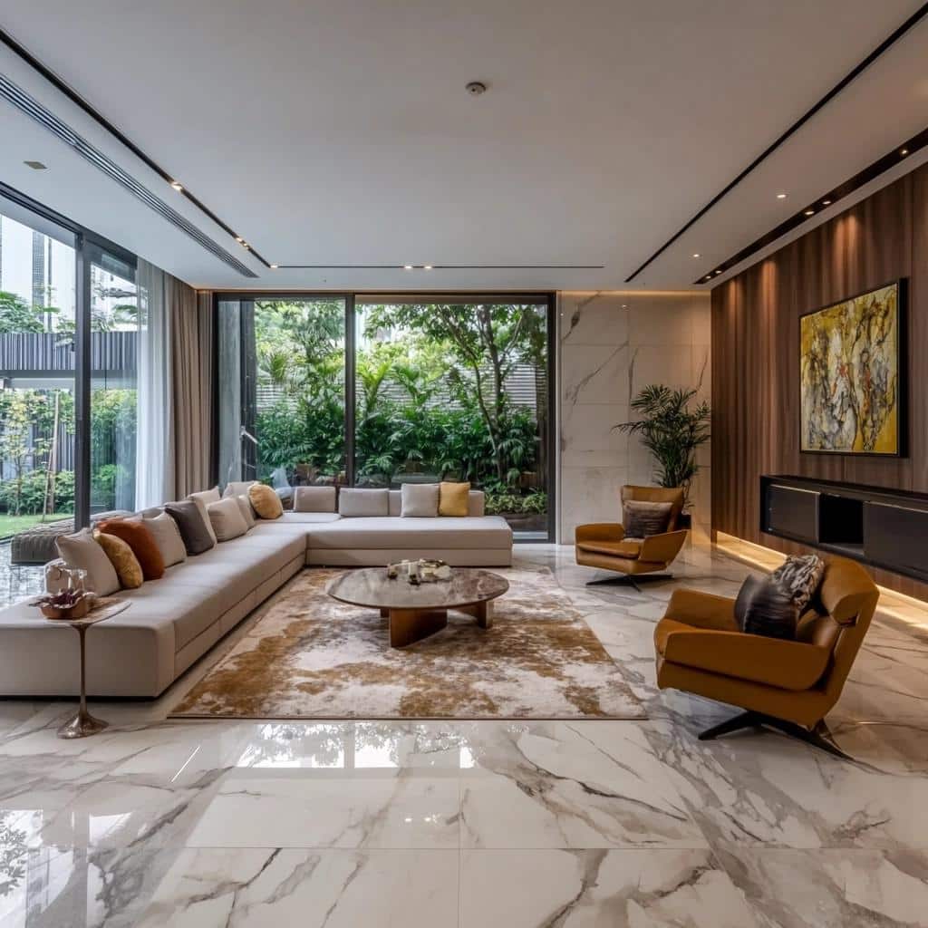 50 Models That Showcase the Versatility of Porcelain Tiles for Living Rooms
